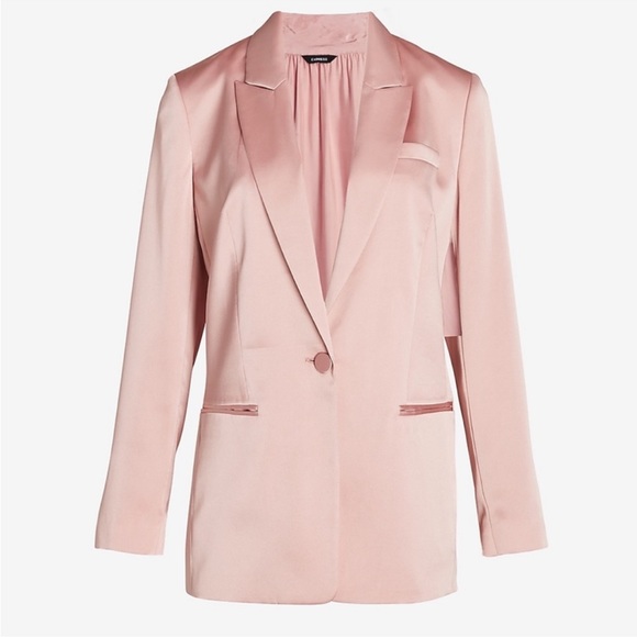 Express | Jackets & Coats | Express Womens Notch Lapel Pink Satin One ...